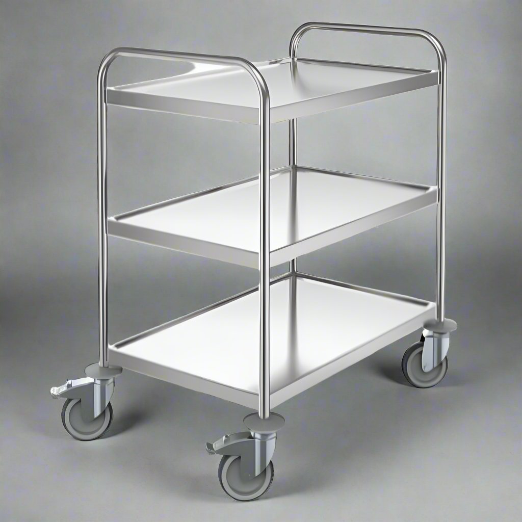 Rustfri rullevogn, rullebord, hyldevogn med 3 hylder, 910 x 590 x 940