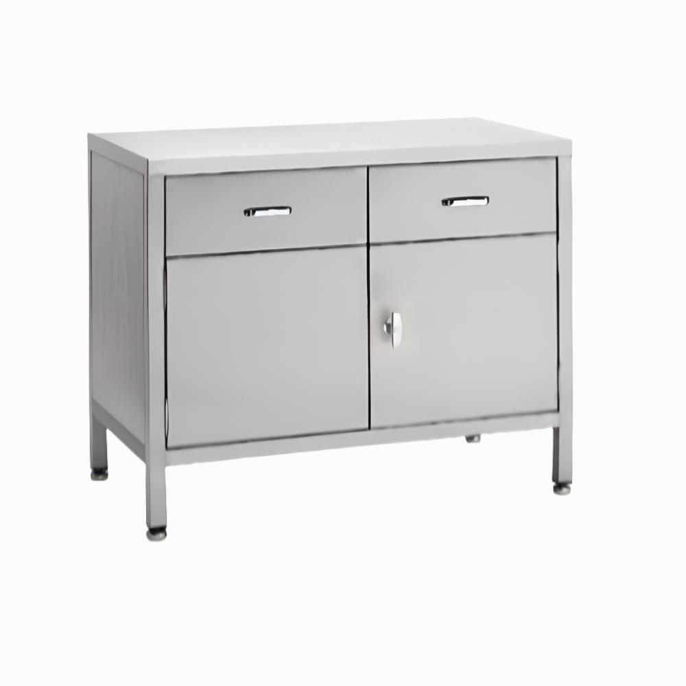 Rustfri skab med skuffer, 1200x600x840 - 2 låger, CSD