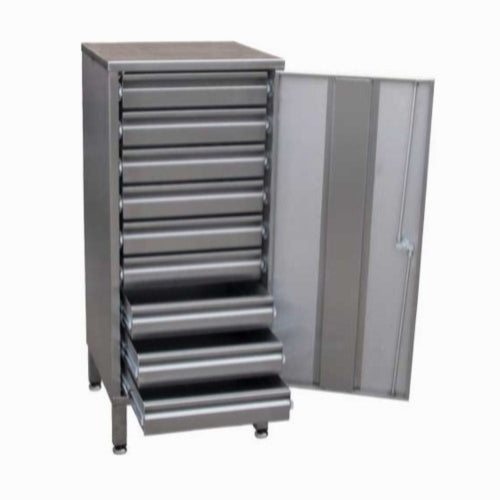 Rustfri værkstedsskab med 9 skuffer