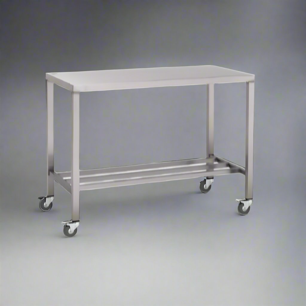 Rustfri Rullebord med hylde i rørprofil, 600x600x840, MTSS