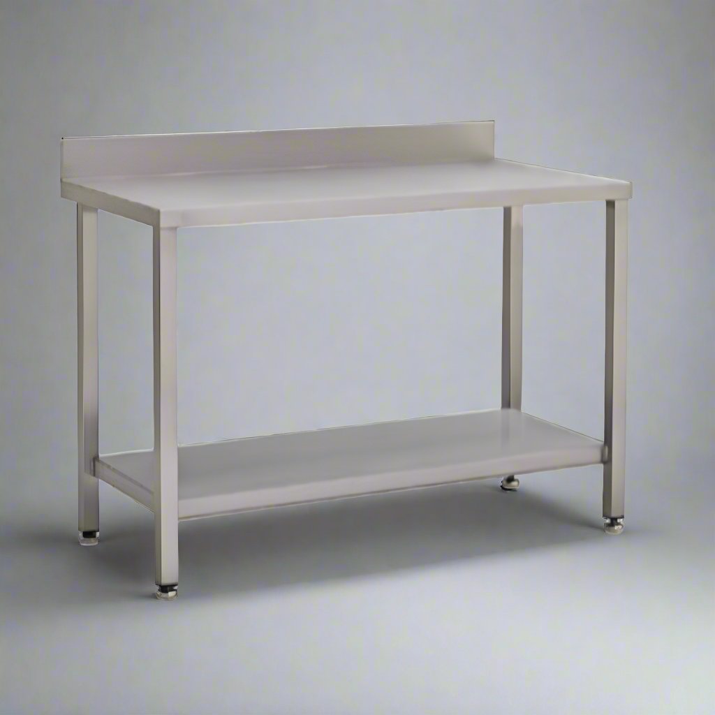 Rustfri bord med pladehylde og bagkant, 1800x900x840, TSSUB