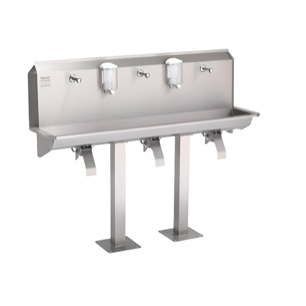 Rustfri håndvask med fod og 3 haner - uden/med vandvarmer, WT/PED